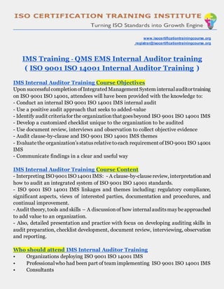 IMS training | IMS internal auditor training | ISO 9001 ISO 14001 ...