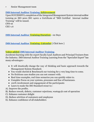 IMS training | IMS internal auditor training | ISO 9001 ISO 14001 ...