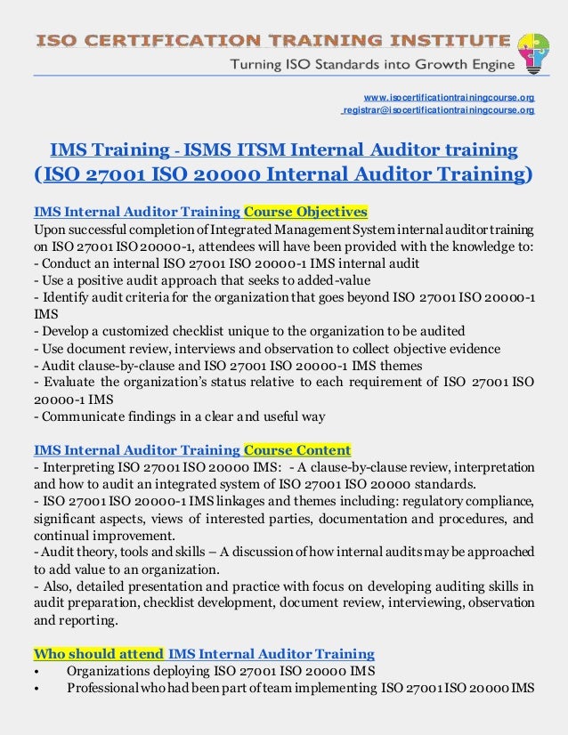 IMS training | IMS internal auditor training | ISO 27001 ISO 20000 IN…