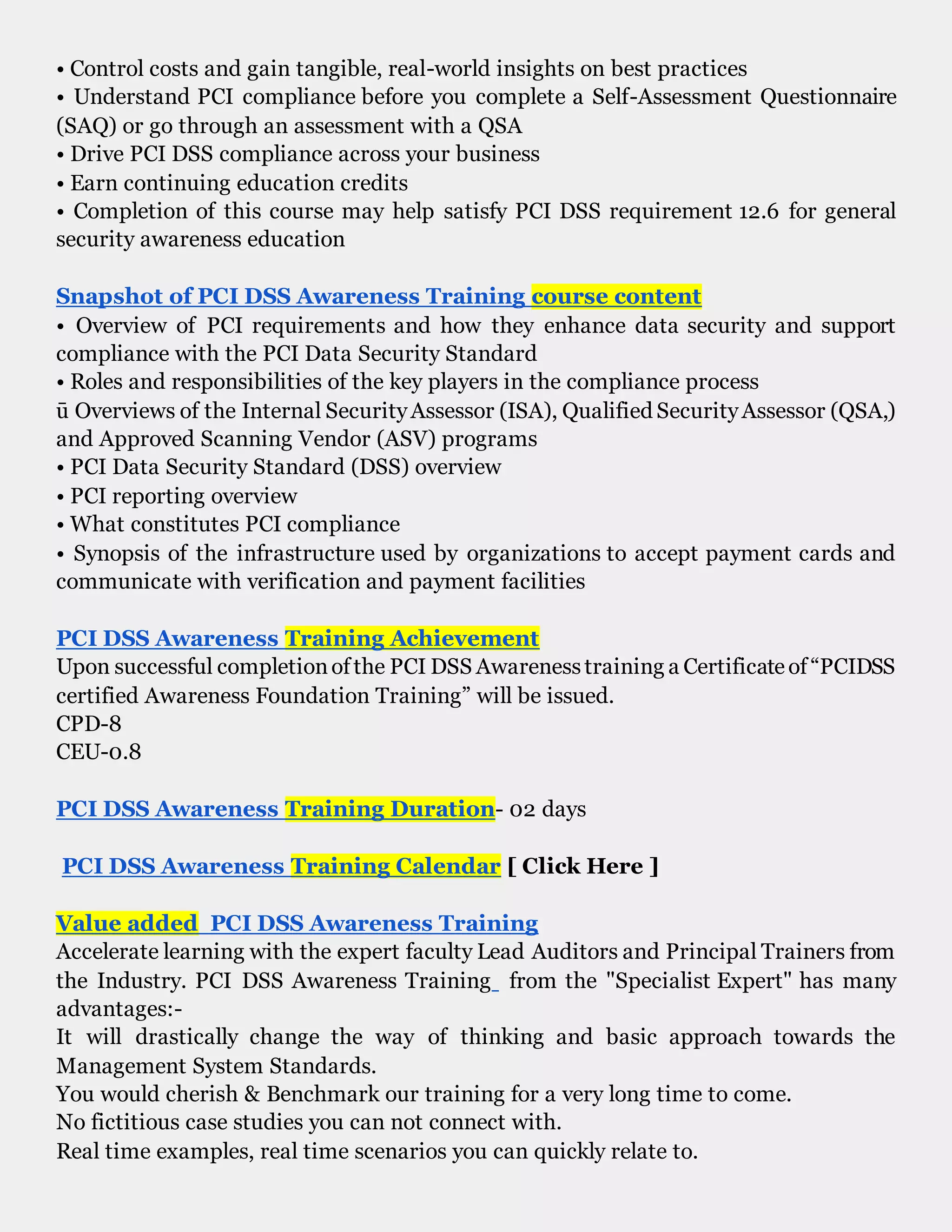 PCI DSS | PCI DSS Training | PCI DSS AWARENESS TRAINING | DOCX
