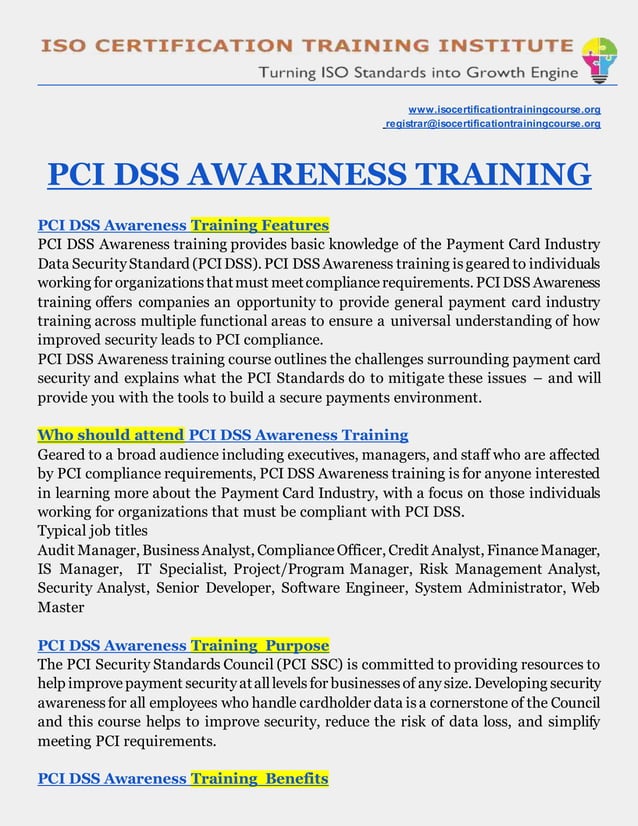 PCI DSS | PCI DSS Training | PCI DSS AWARENESS TRAINING | PDF