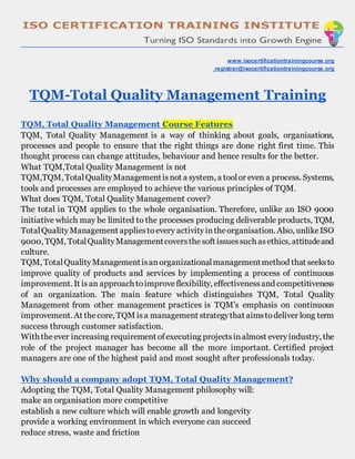 TQM | Total Quality Management Training | DOCX