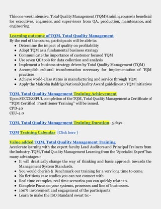 TQM | Total Quality Management Training | DOCX