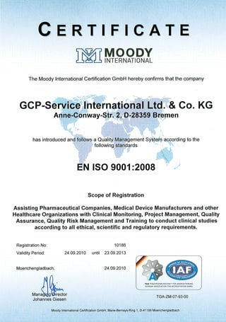Iso9001 Certificate of GCP-Service | PDF