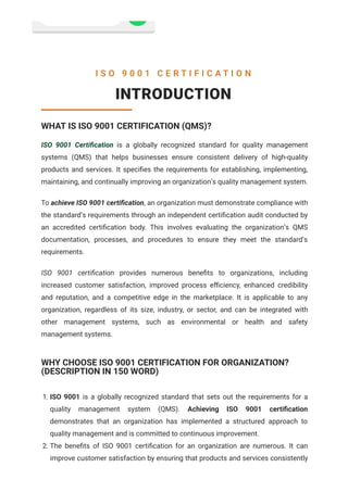 Why Need of ISO 9001 CERTIFICATION in the ORGANIZATION? | PDF