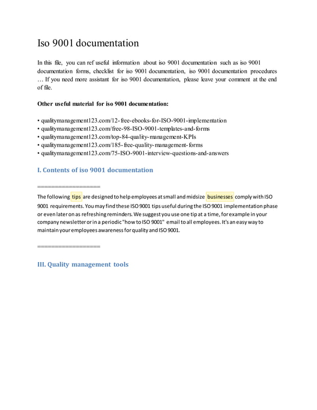 Iso 9001 documentation | DOCX