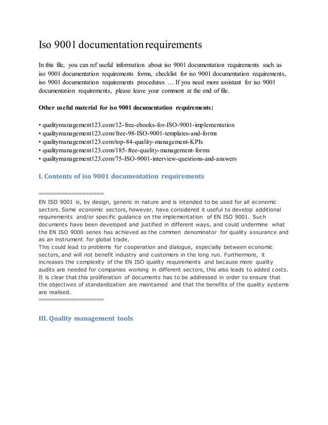 Iso 9001 documentation requirements | PDF