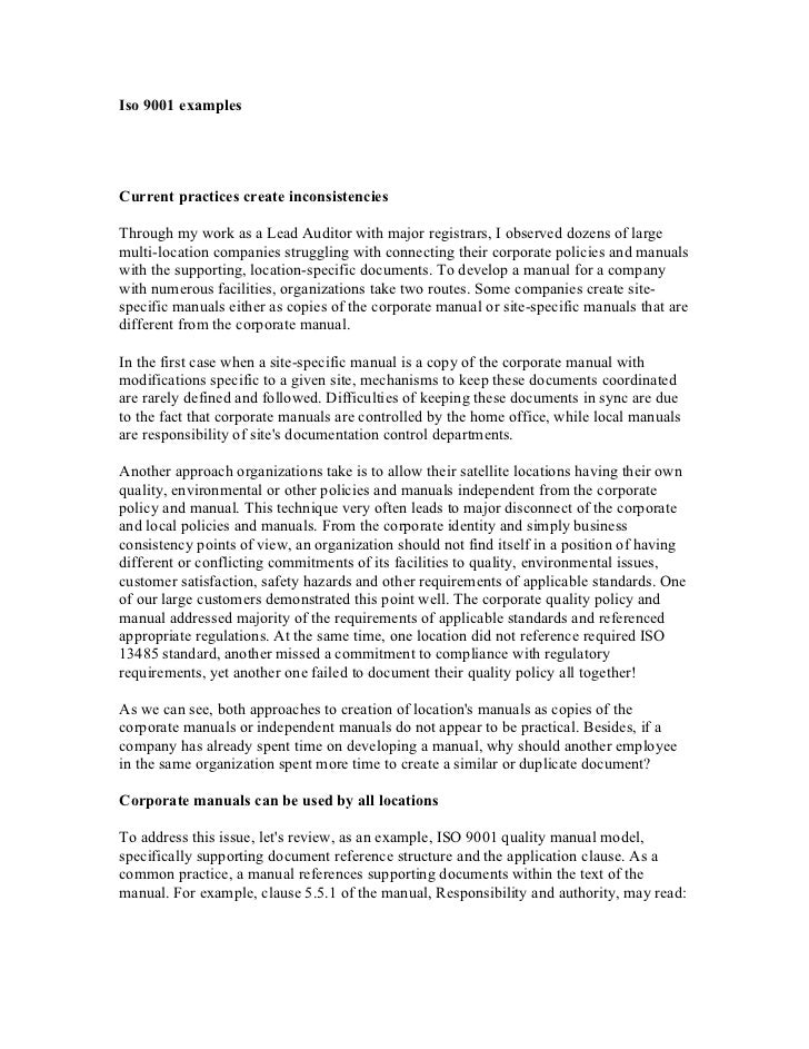 Iso 9001 Examples