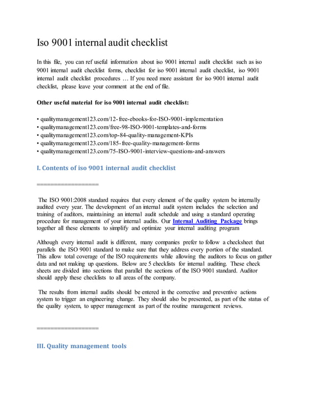 Iso 9001 internal audit checklist | DOCX | Business Accounting ...
