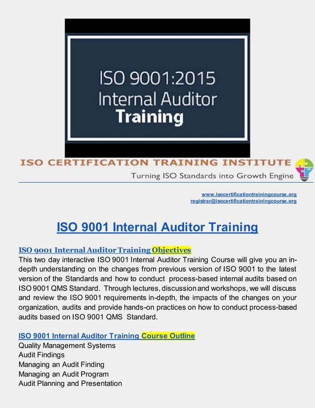 ISO 9001 Training | QMS Training | ISO 9001 Internal Auditor Training | PDF