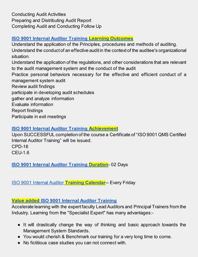 ISO 9001 Training | QMS Training | ISO 9001 Internal Auditor Training | PDF