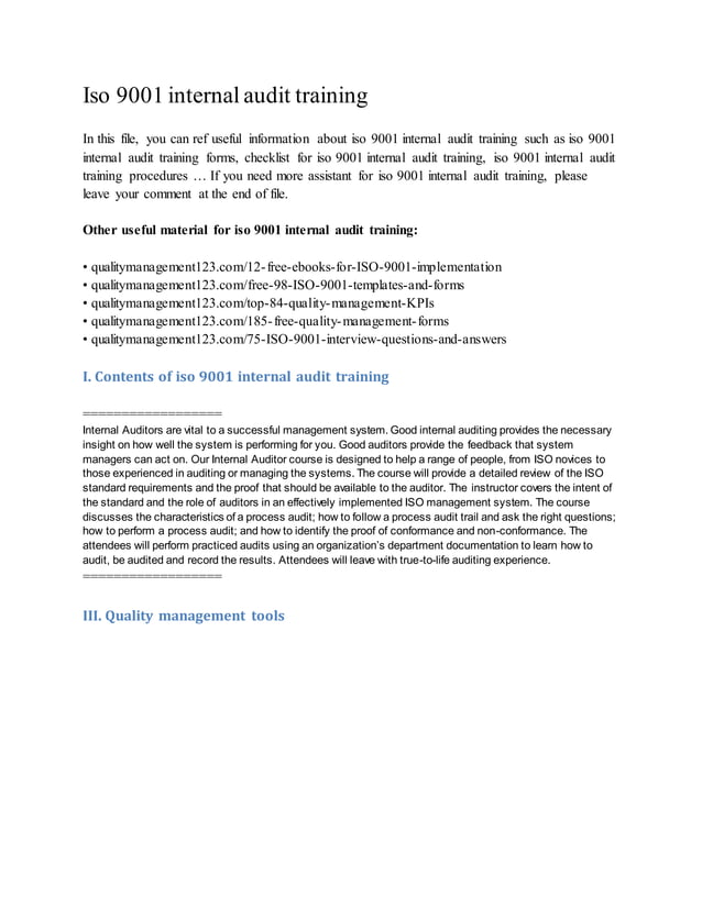 Iso 9001 internal audit training | PDF