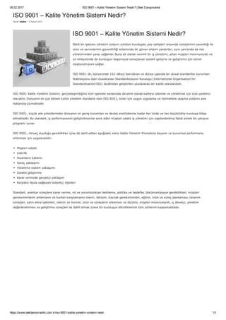 Iso 9001 – kalite yönetim sistemi nedir | PDF