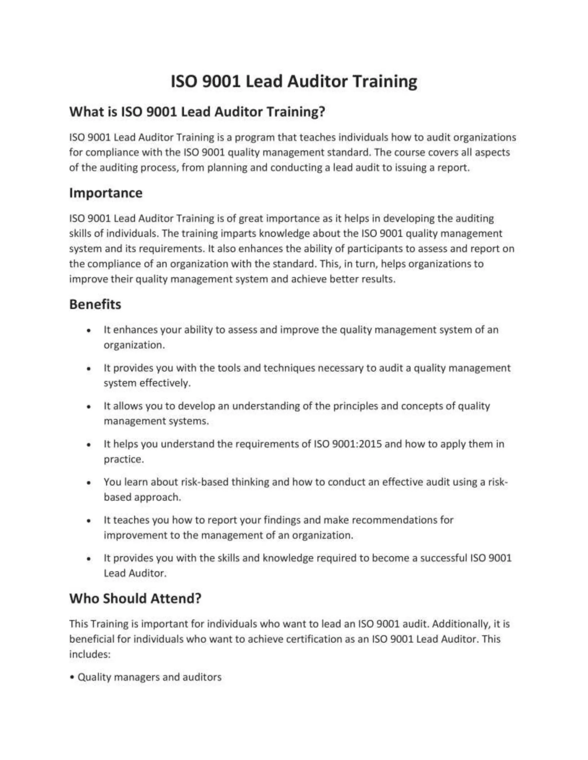 ISO 9001 Lead Auditor Training | PPT