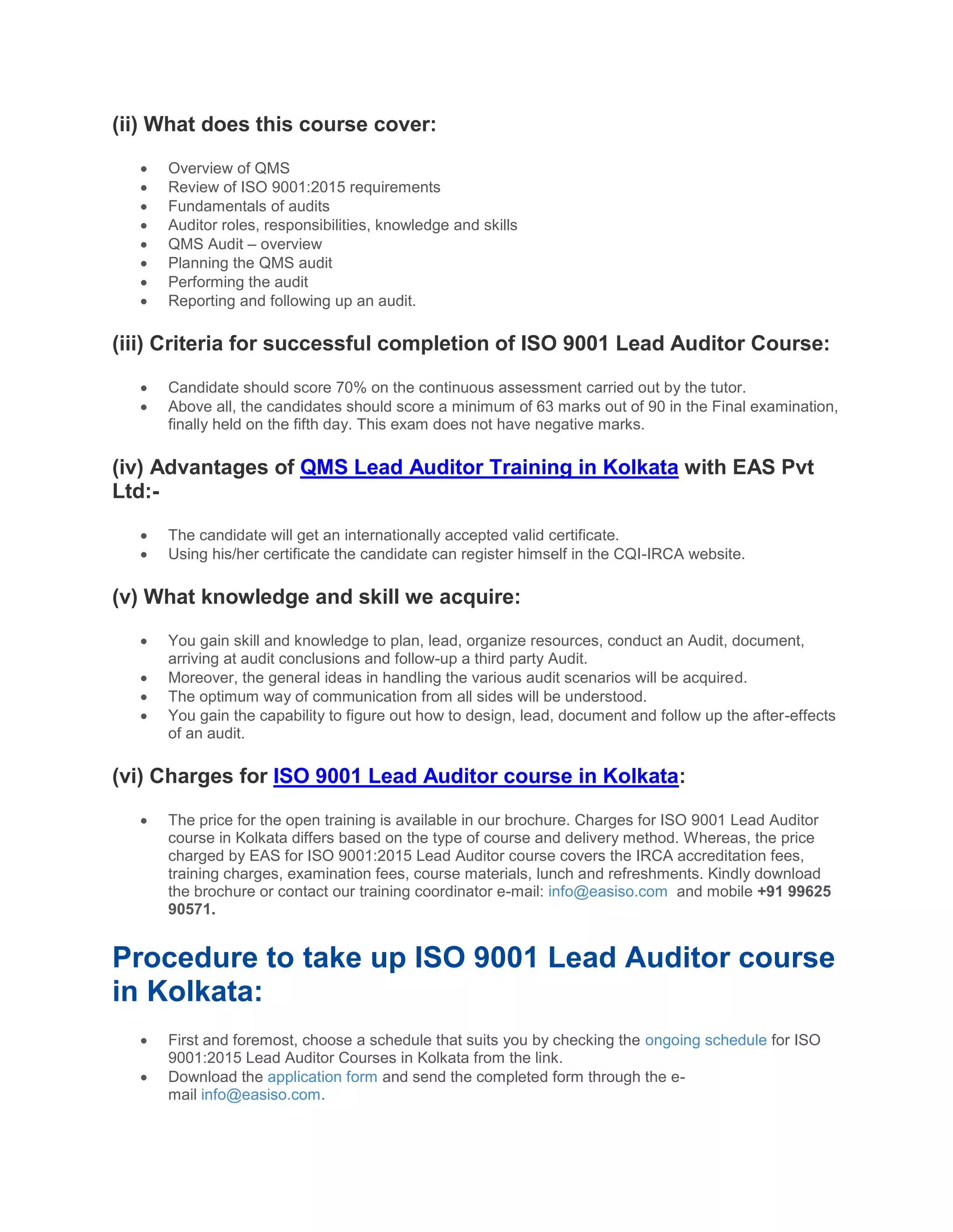 Iso 9001 lead auditor training in kolkata | PDF