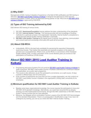 Iso 9001 lead auditor training in kolkata | PDF