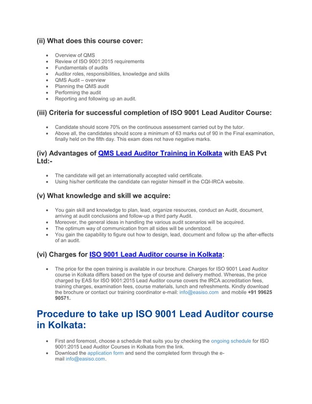 Iso 9001 lead auditor training in kolkata | PDF