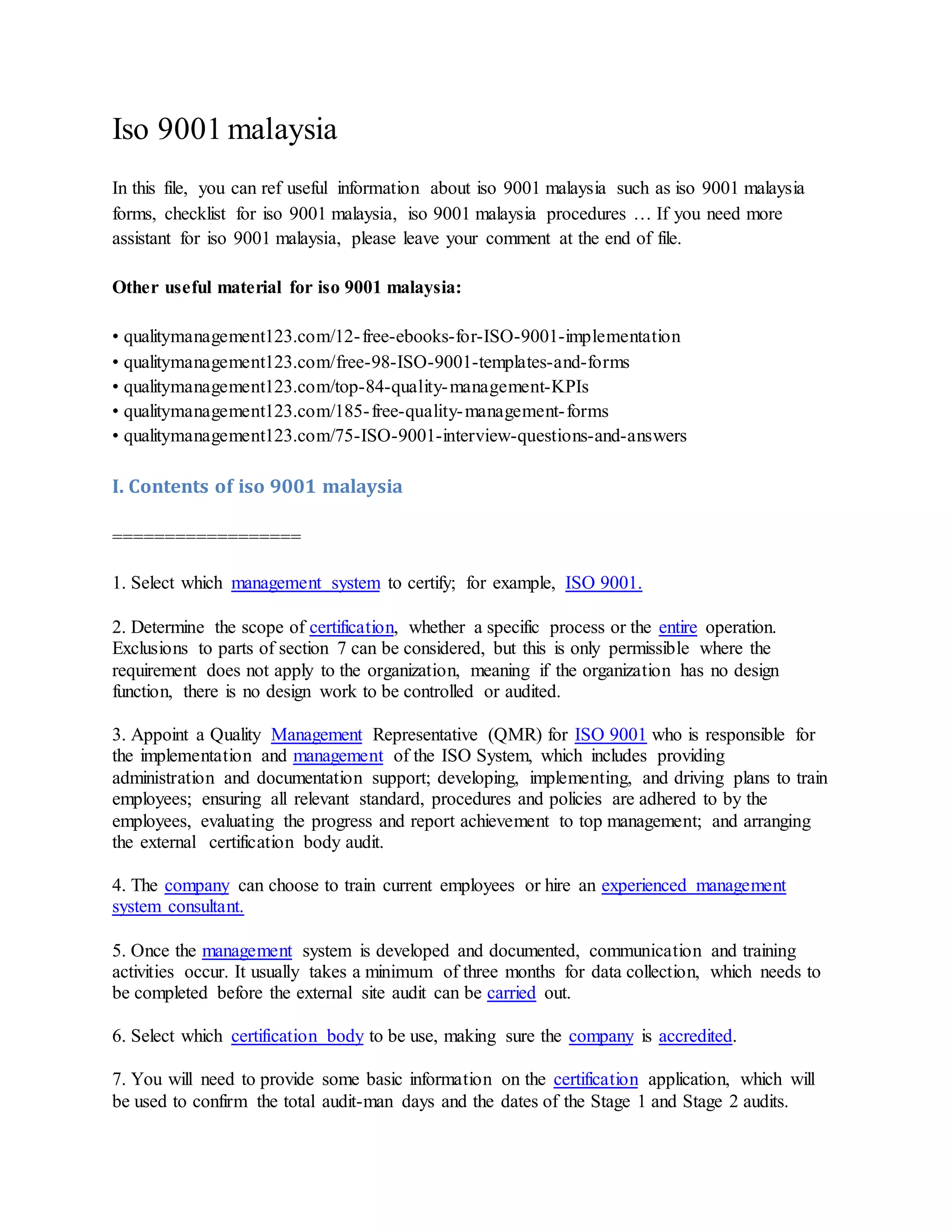 Iso 9001 malaysia | DOCX