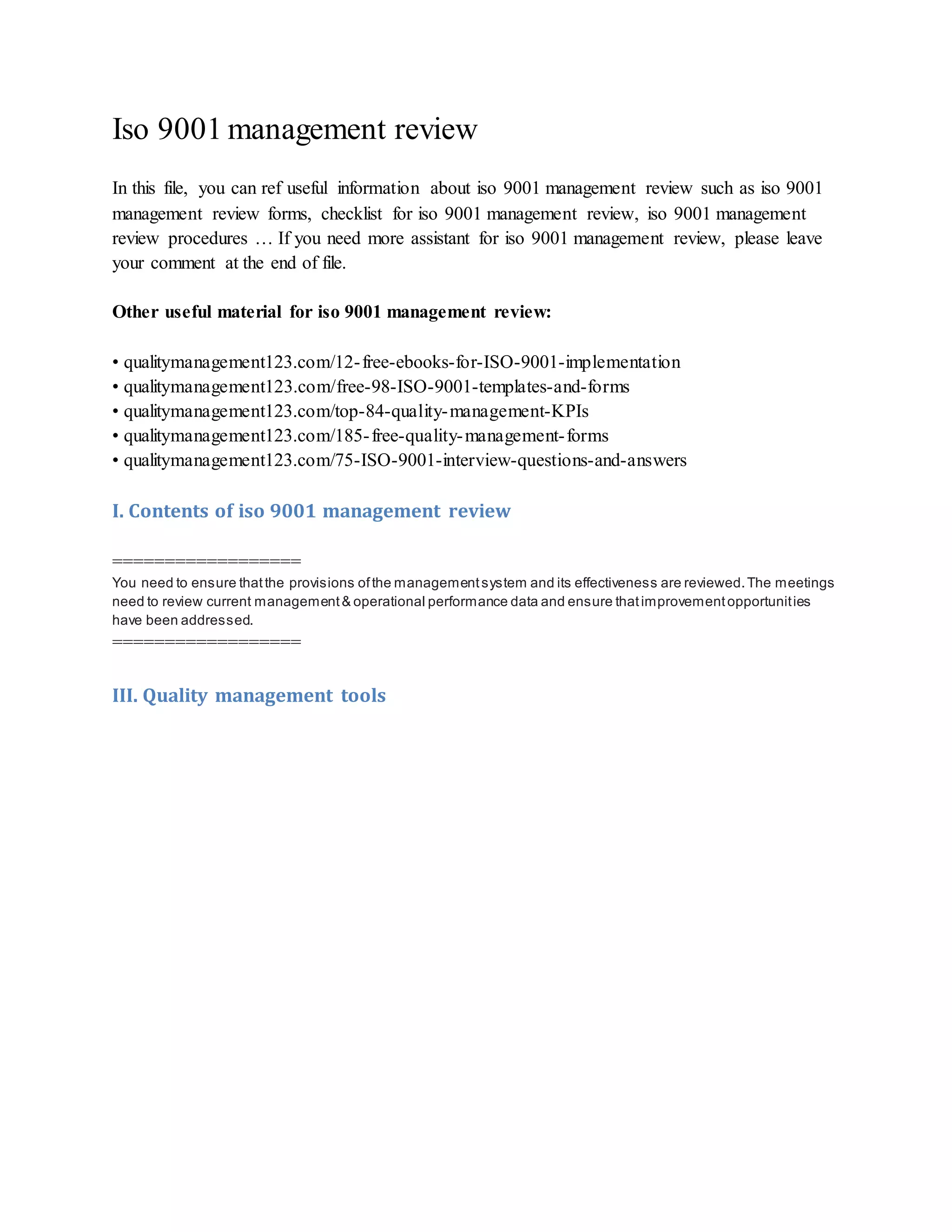 Iso 9001 management review | PDF