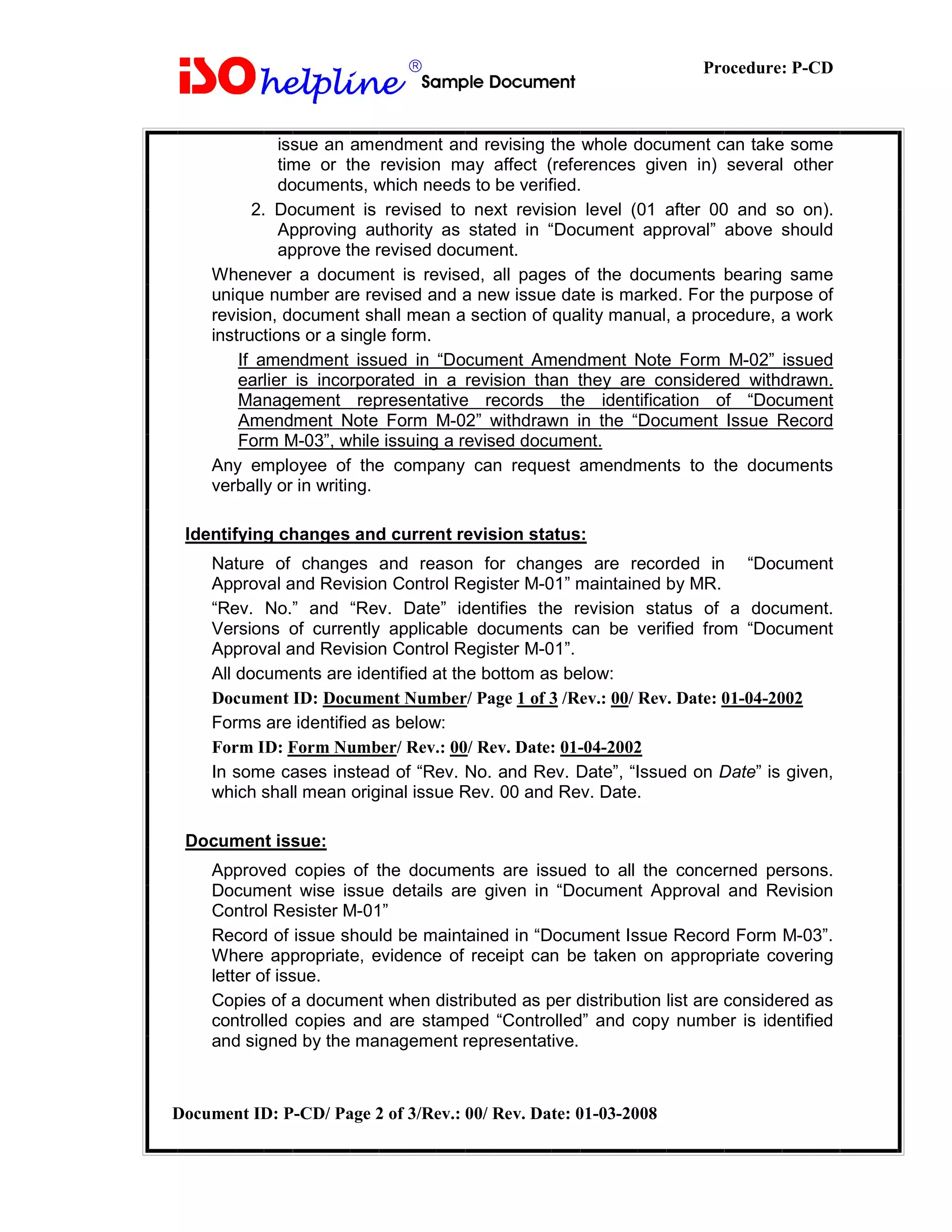 Iso 9001 procedure_for_control_of_document_p-cd_4-2-3 | PDF