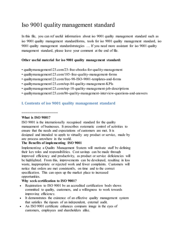 Iso 9001 quality management standard | PDF