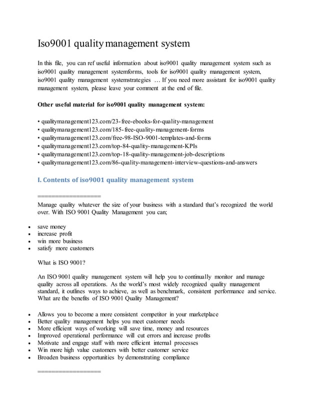 Iso9001 quality management system | PDF