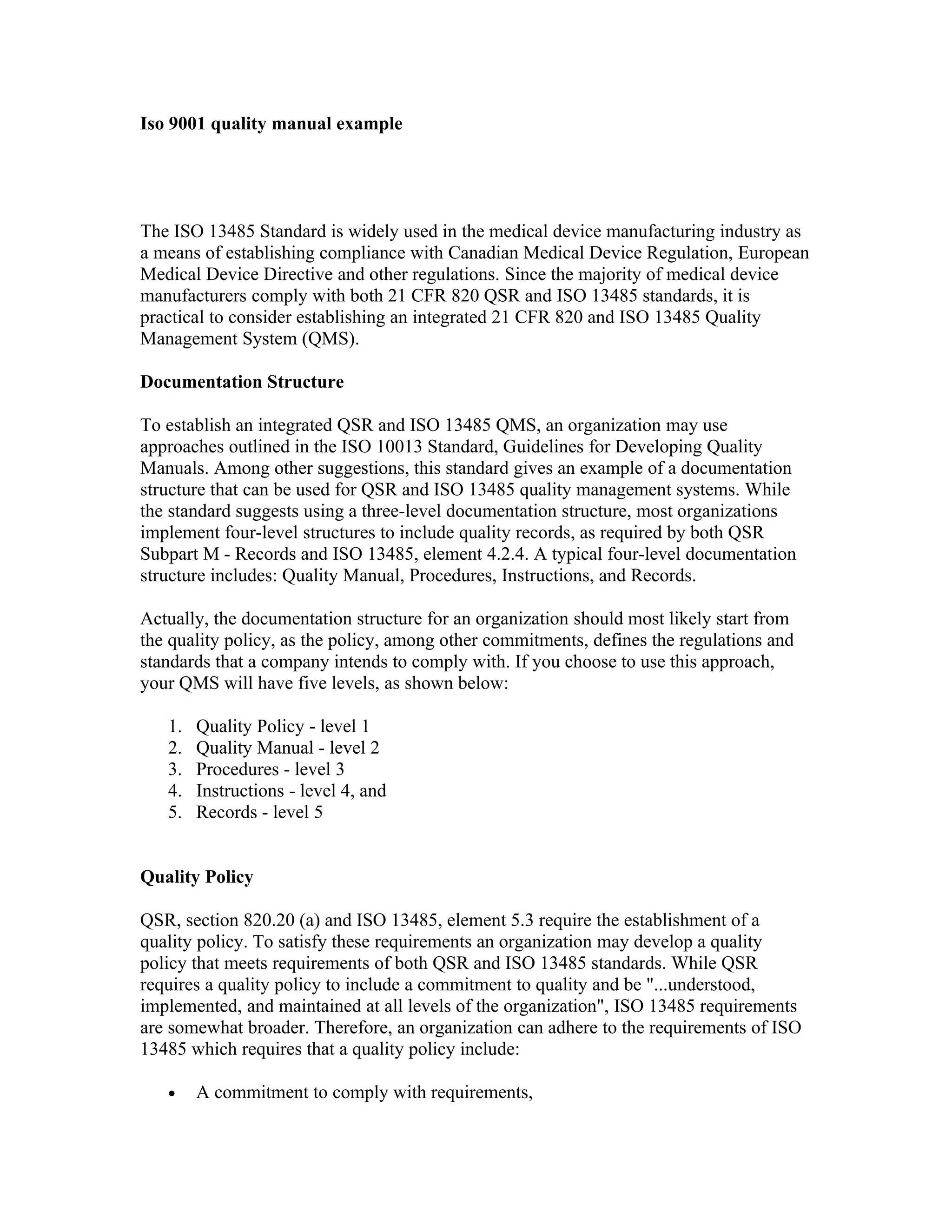 Iso 9001 quality manual example | DOC