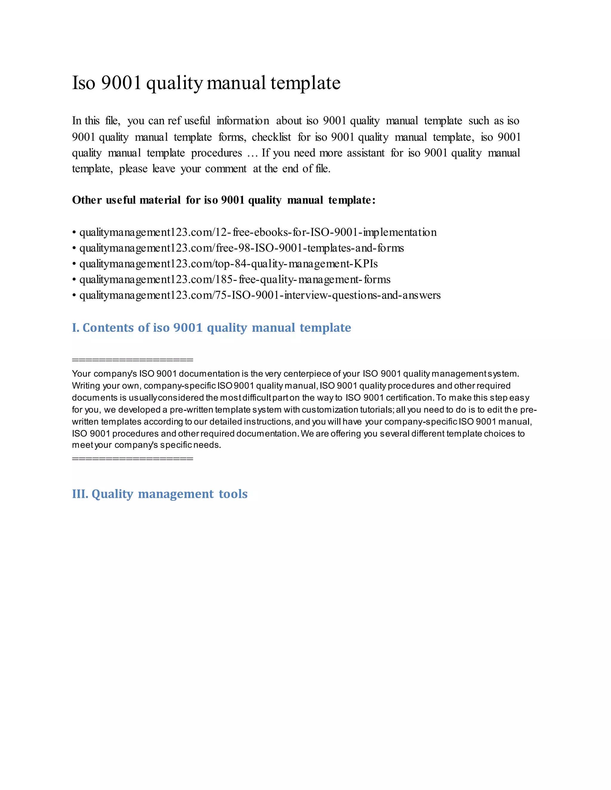 Iso 9001 quality manual template | DOCX | Physics | Science