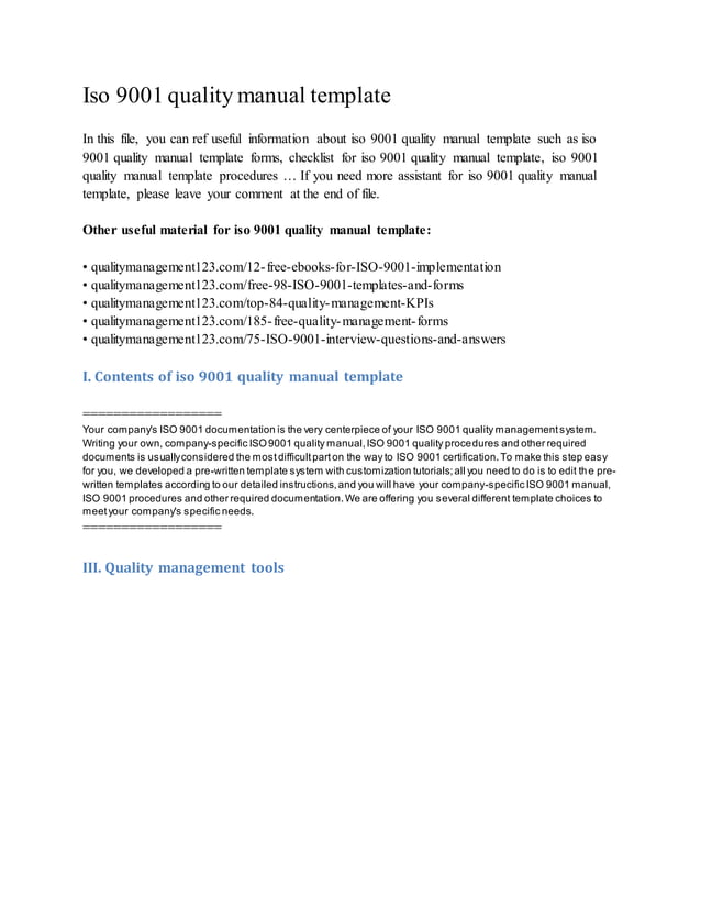 Iso 9001 quality manual template | DOCX | Physics | Science
