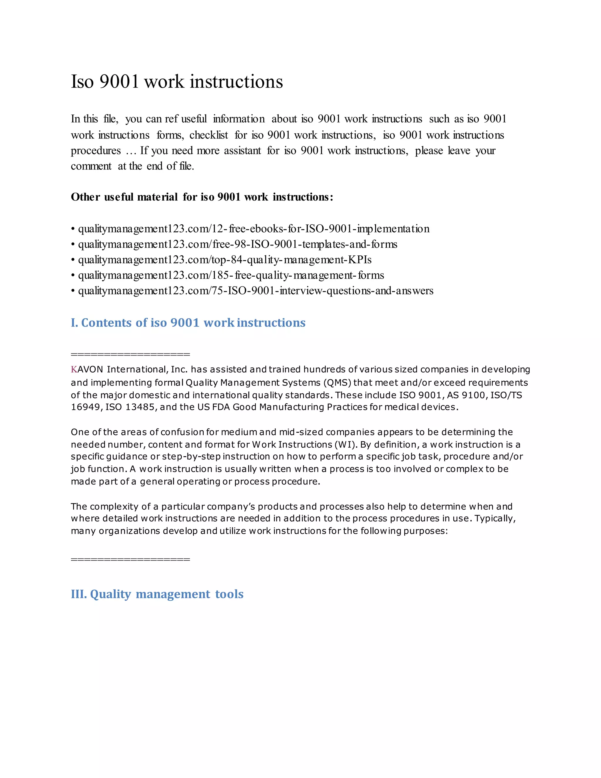 Iso 9001 work instructions | DOCX
