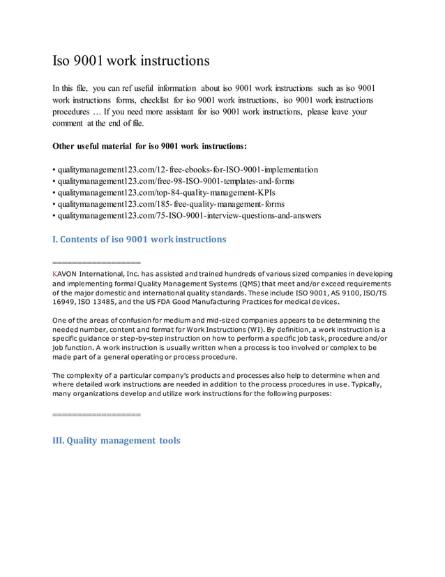 Iso 9001 work instructions | DOCX