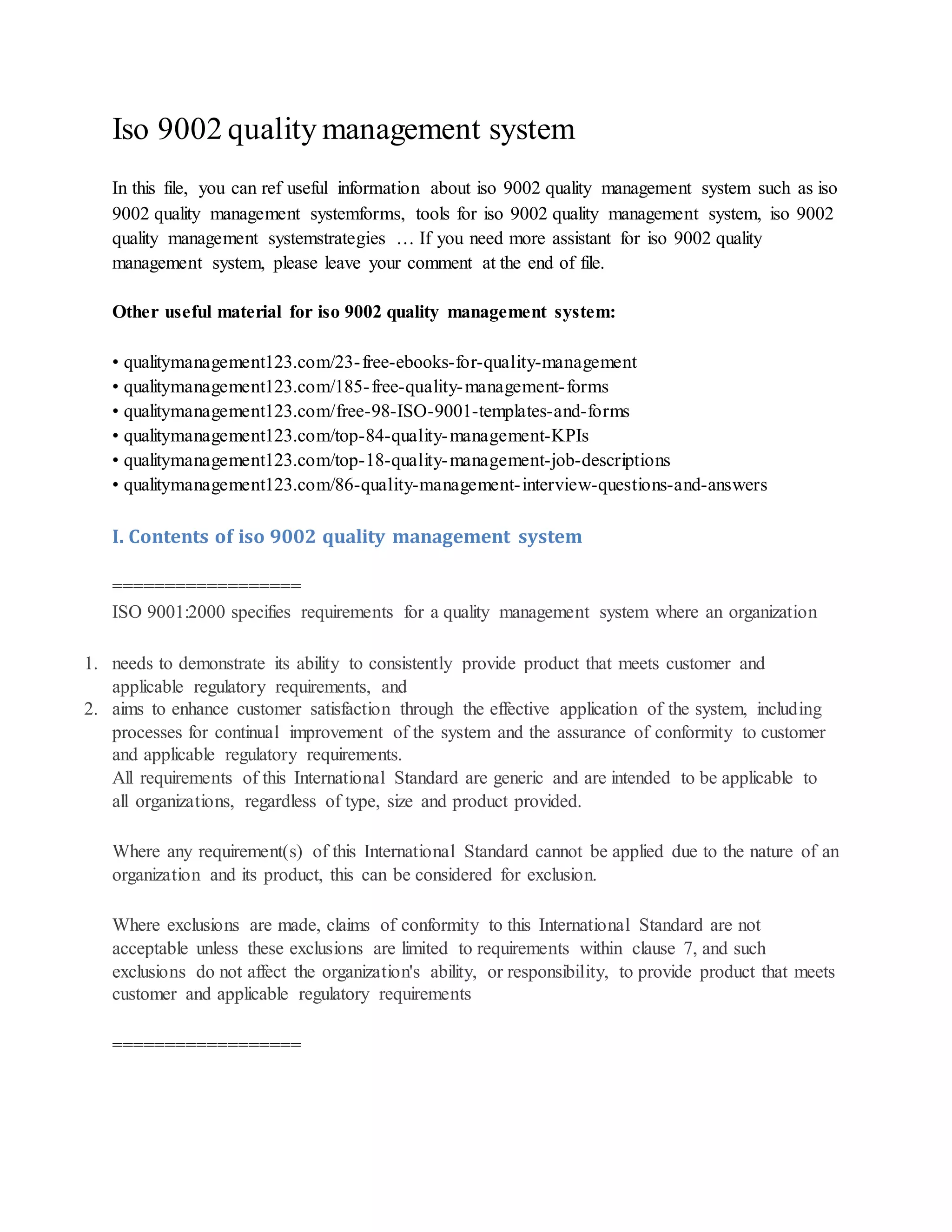 Iso 9002 quality management system | DOCX