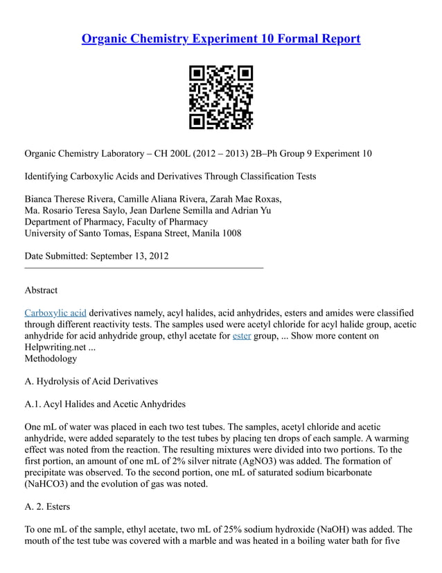 Isoamyl Acetate Synthesis | PDF