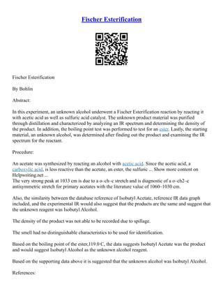 Isoamyl Acetate Synthesis | PDF