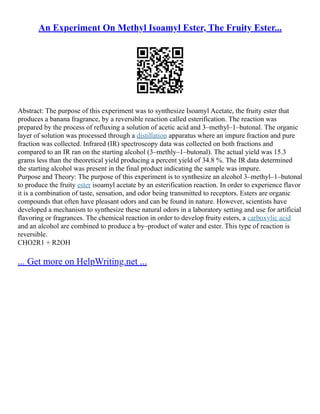 Isoamyl Acetate Synthesis | PDF