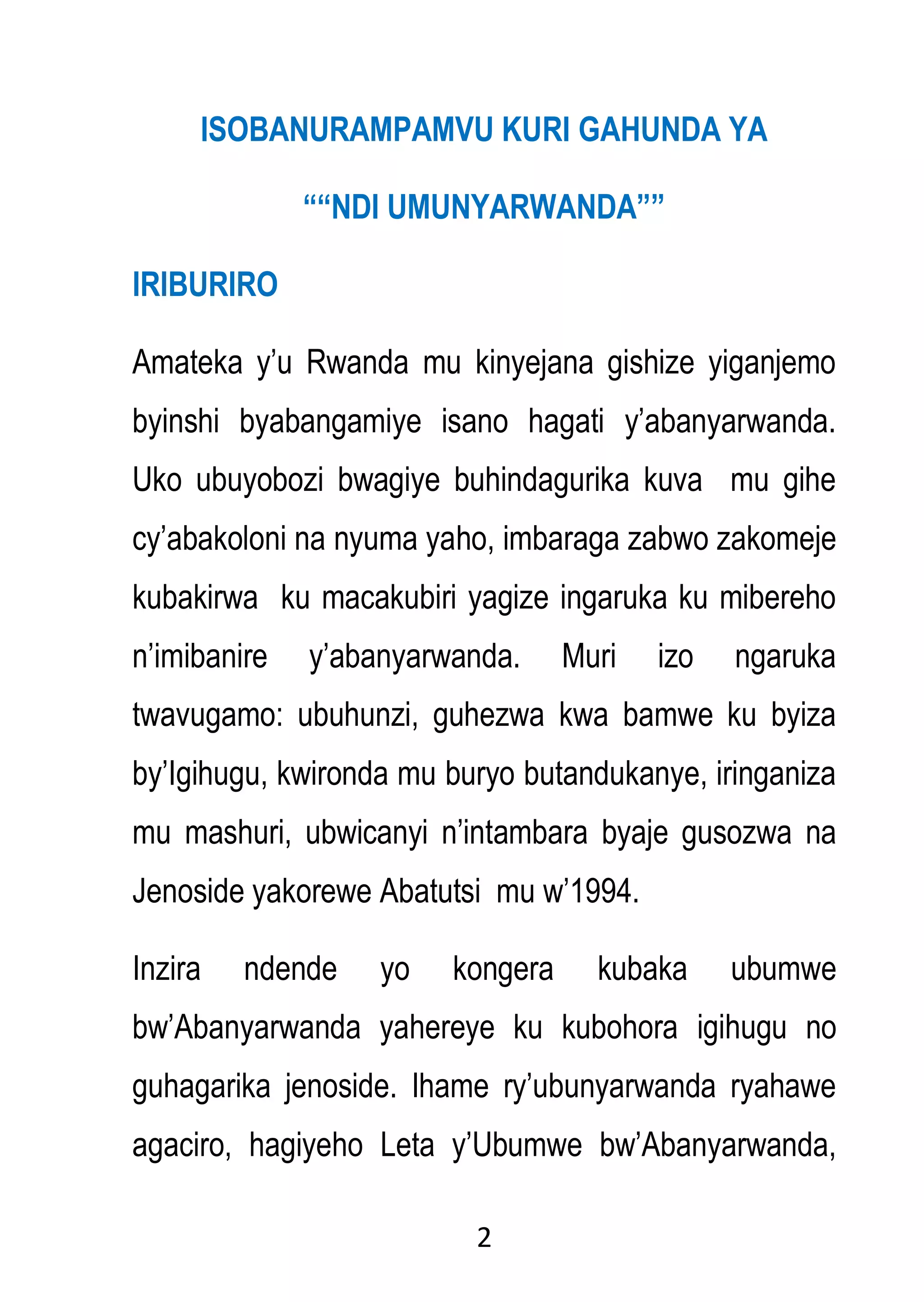 Isobanura Mpamvu ya Gahunda ya Ndi Umunyarwanda | PDF