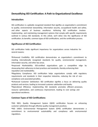 Full Range of ISO System Certification Services | PDF