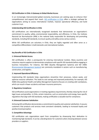 ISO Certification in Chile - SIS Certifications | PDF