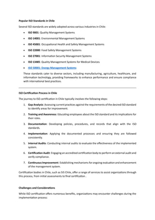 ISO Certification in Chile - SIS Certifications | PDF