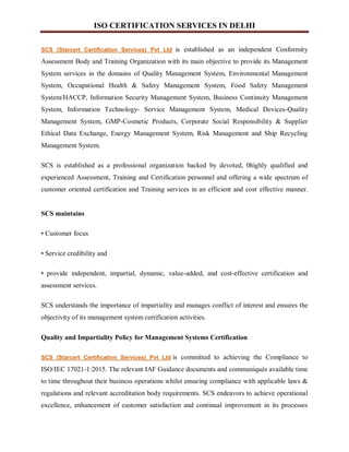 ISO CERTIFICATION SERVICES IN DELHI | PDF | Business | Business and Finance