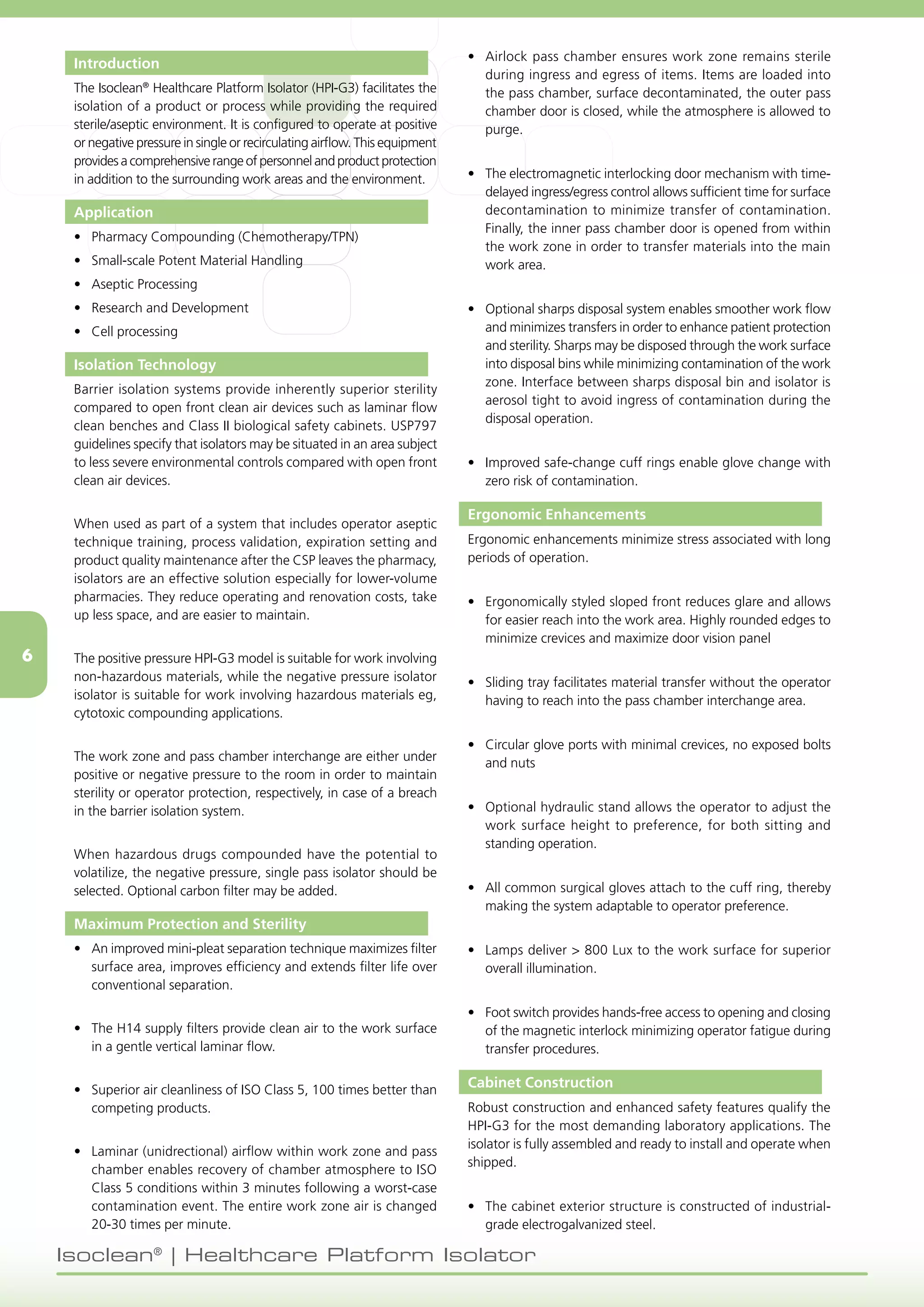 Isoclean Healthcare Platform Isolator (HPI G3) | PDF