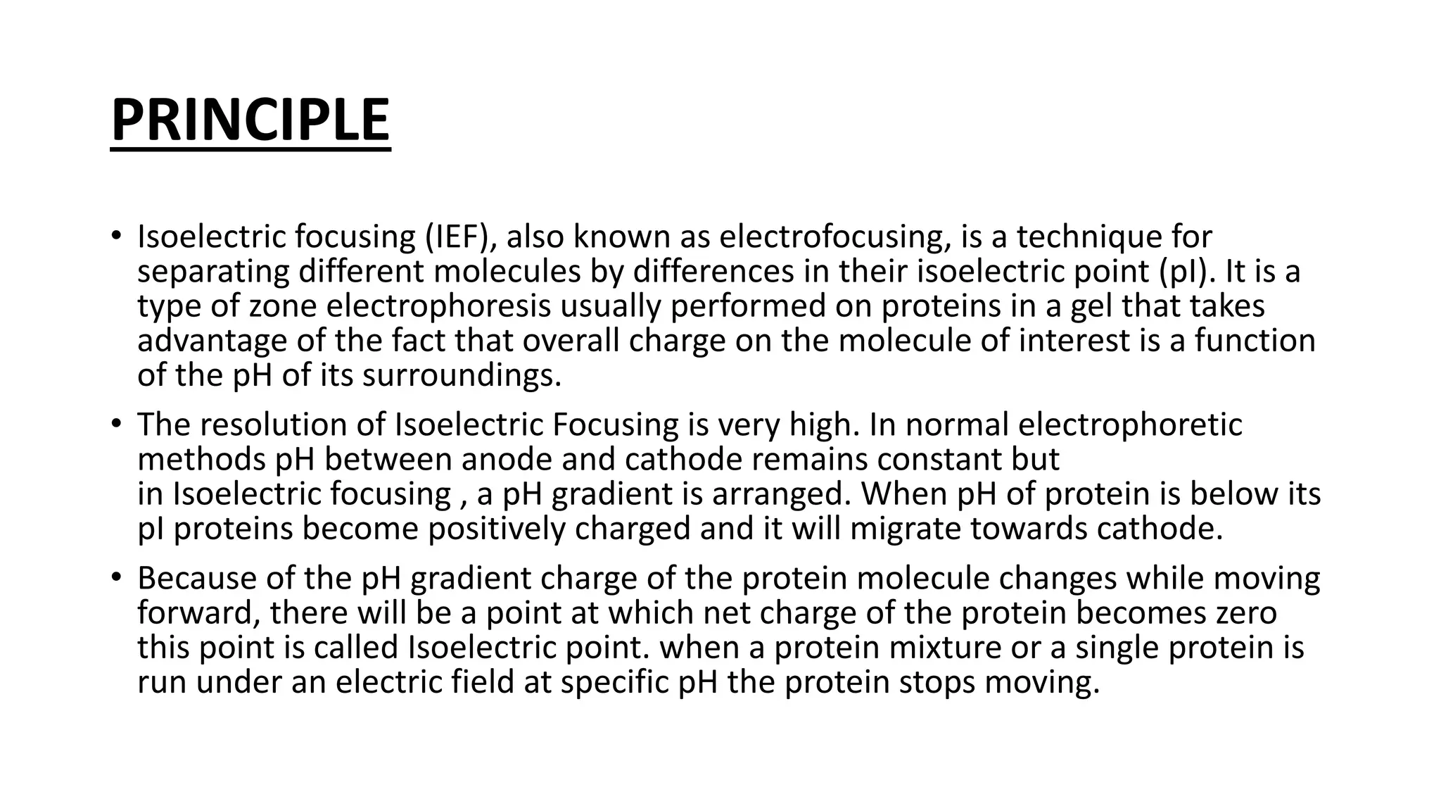 Isoelectric focusing electrophoresis- Principle , procedure and ...