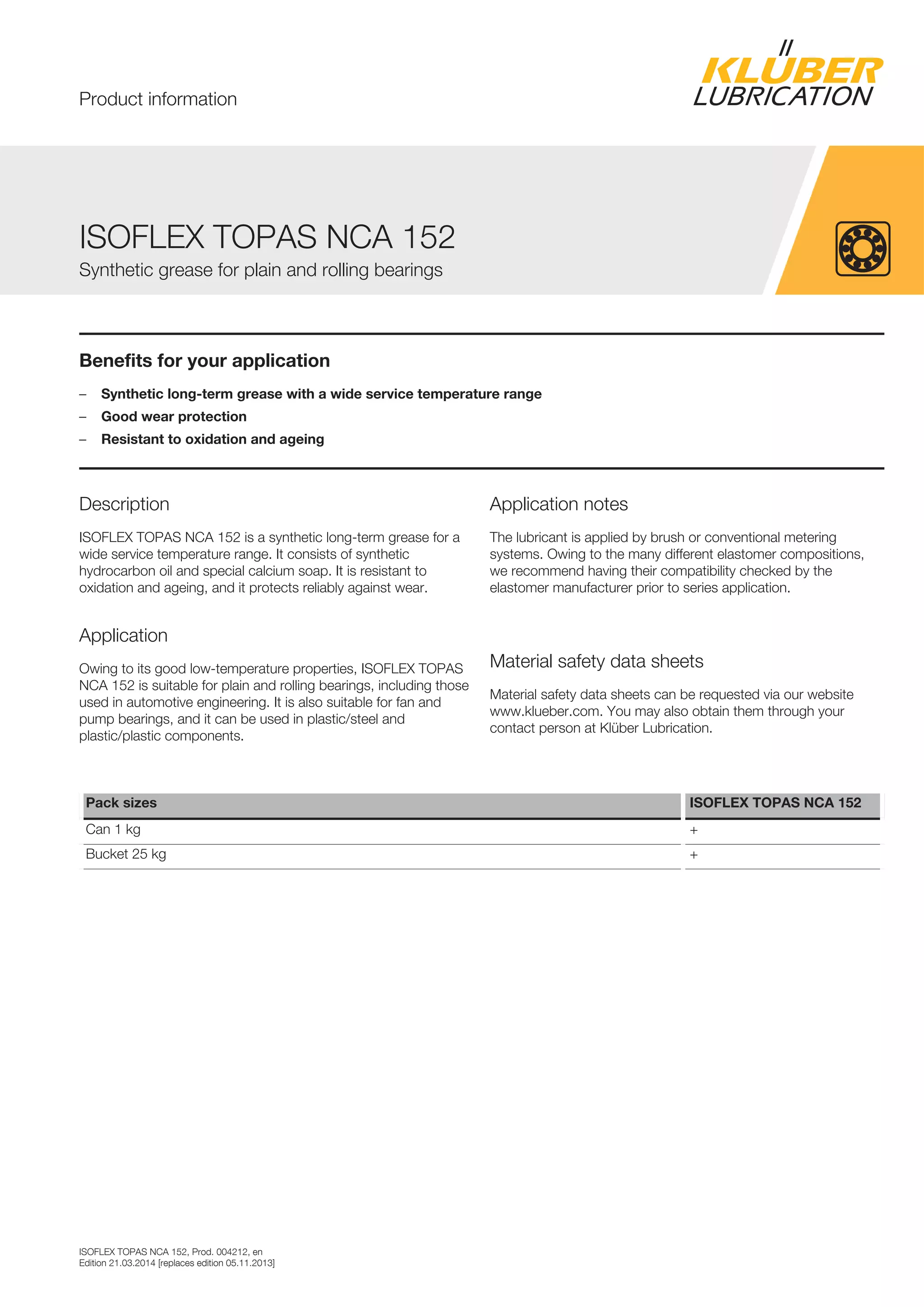 Isoflex topas-nca-152 | PDF