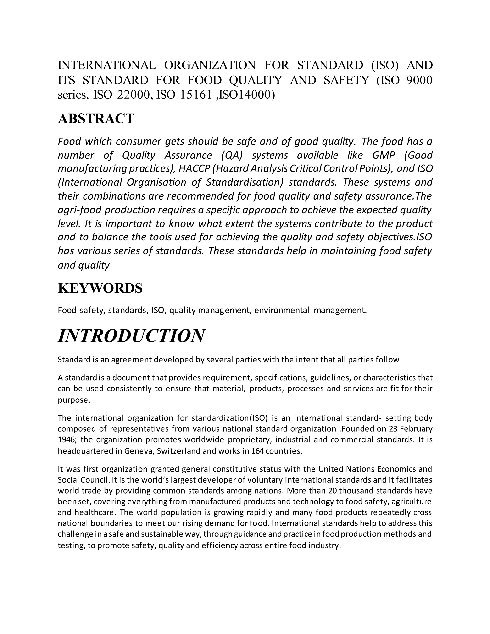 international organisation for standard (iso) and various standards of ISO | DOCX