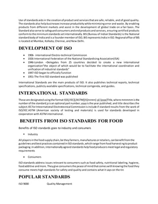 international organisation for standard (iso) and various standards of ...
