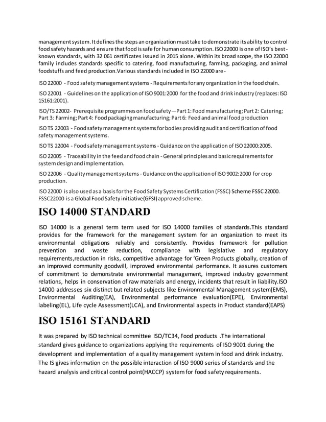 international organisation for standard (iso) and various standards of ...