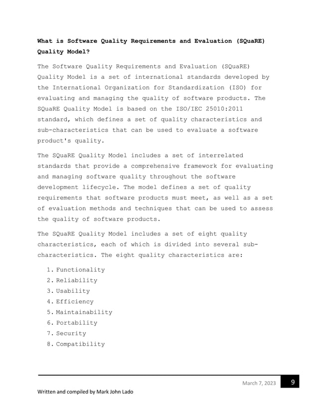 ISO IEC 25010 2011 Systems and Software Quality Requirements and Evaluation SQuaRE Quality Model ...