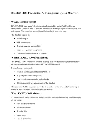 ISO 42001 Made Simple | Foundation Course in AI Governance | PDF