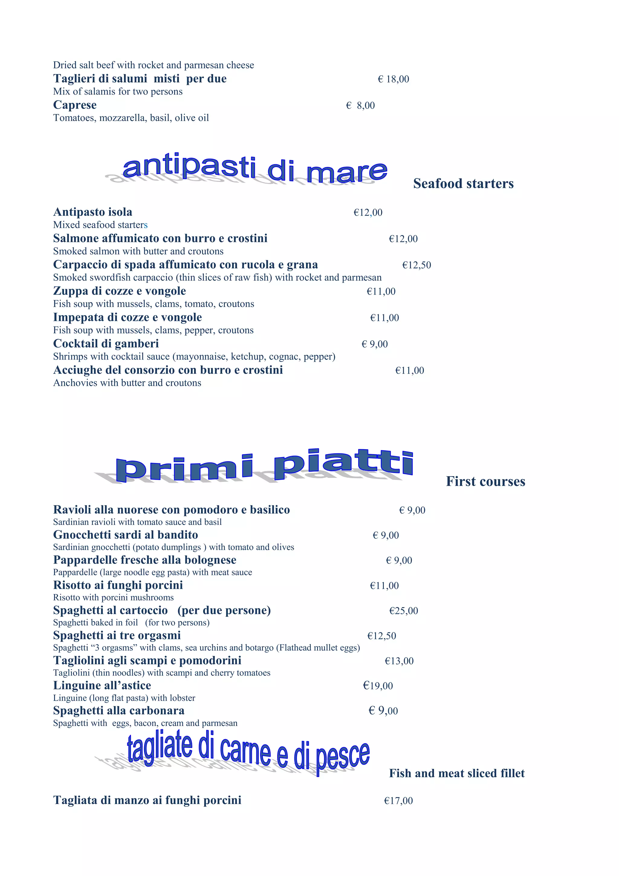ISOLA MENU' aggiornato a gennaio 2012.docx | Food & Drink