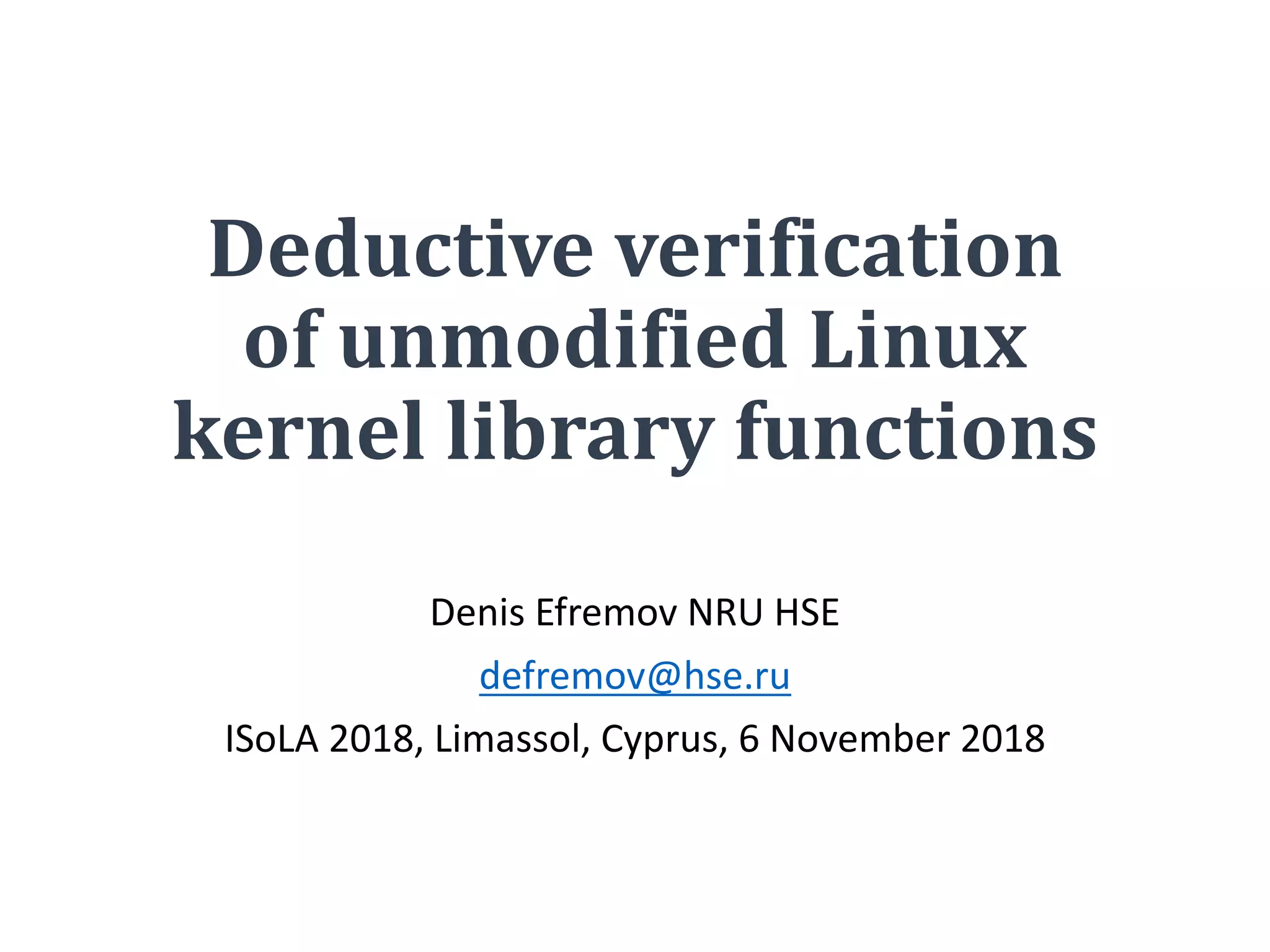 Deductive Verification Of Unmodified Linux Kernel Library Functions Pdf Programming